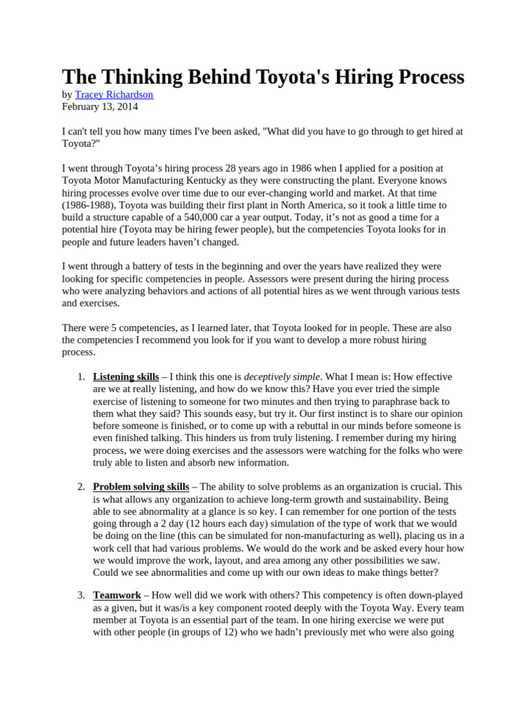 I3a The Thinking Behind Toyota's Hiring | PDF