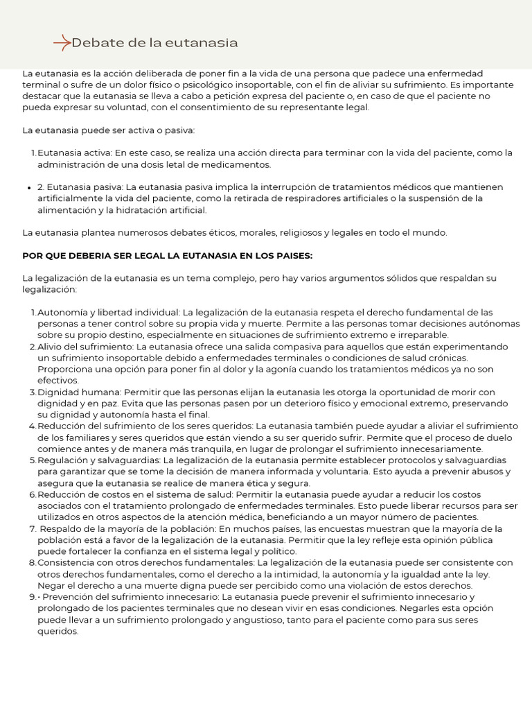Debate A Favor de La Eutanasia | PDF