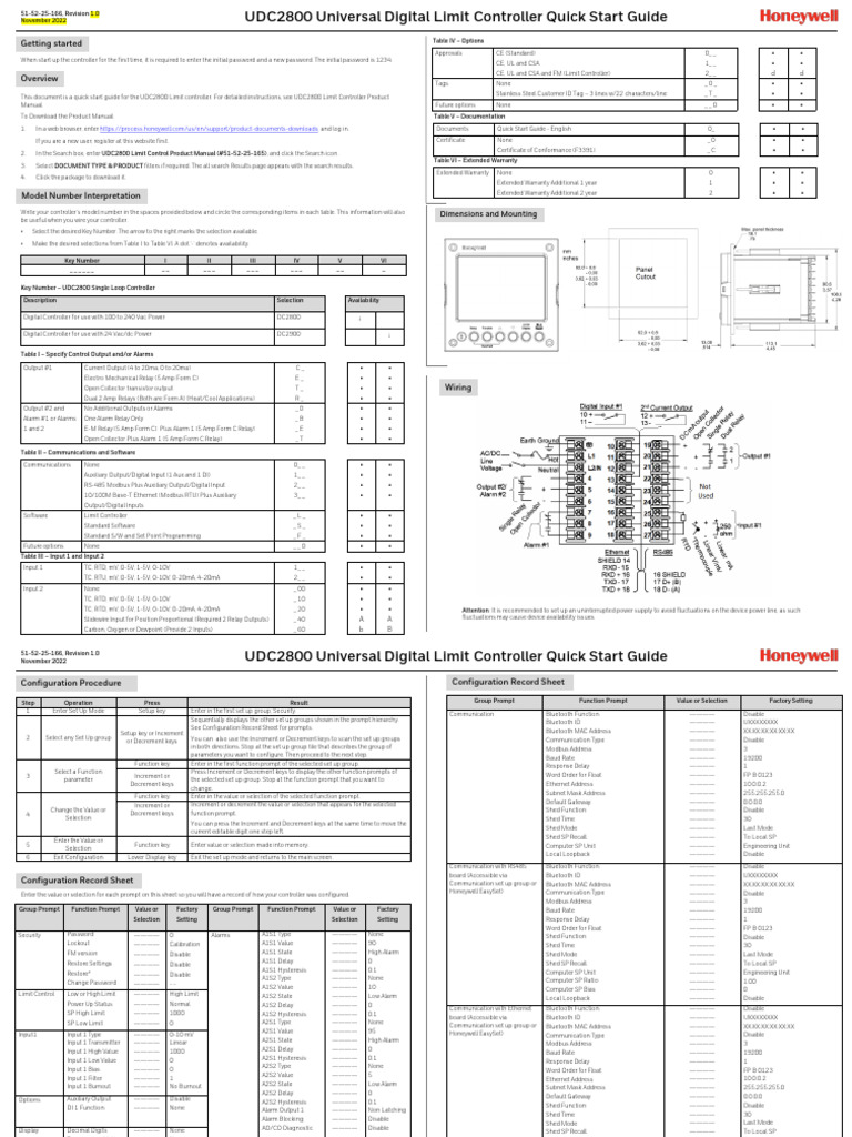 PMT Hps Udc2800 Limit Controller Quick Start Guide 51 52 25 167 | PDF