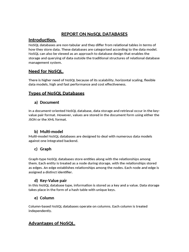 REPORT ON NoSQL DATABASES | PDF