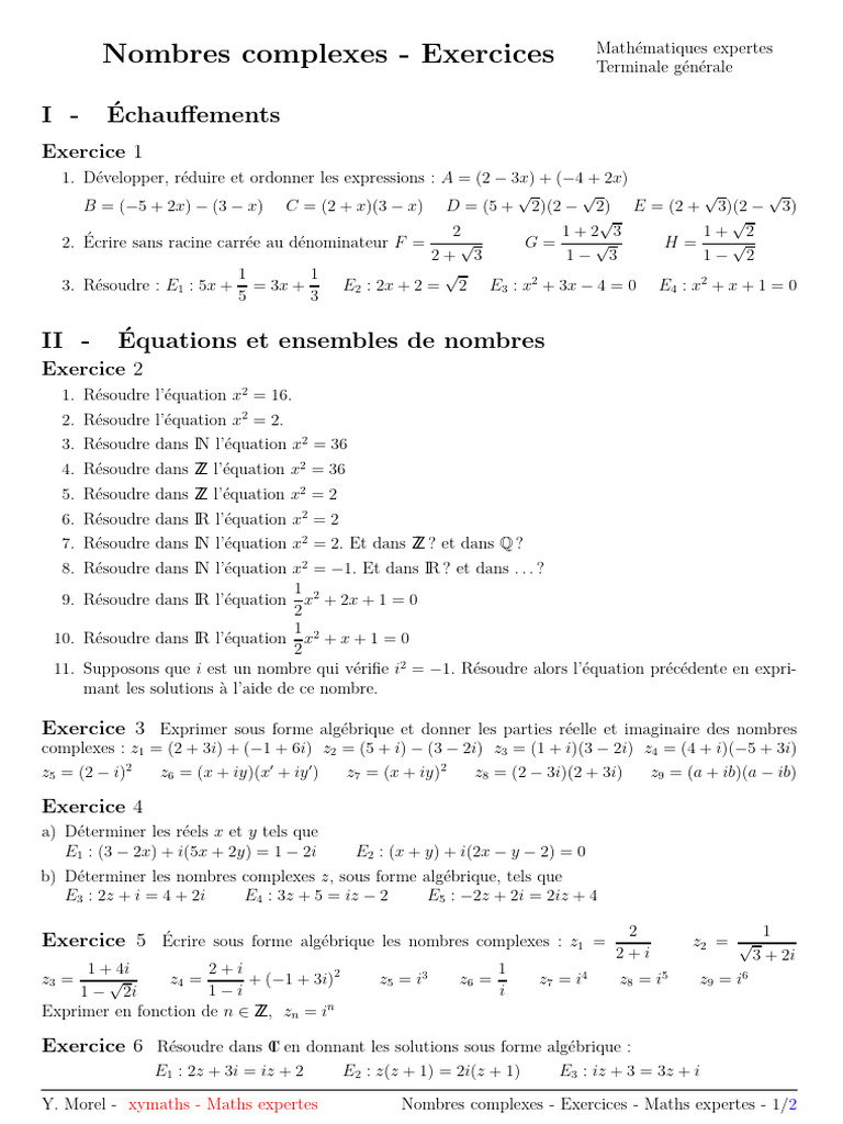 Cours-Nombres-Complexes-Exercices | PDF