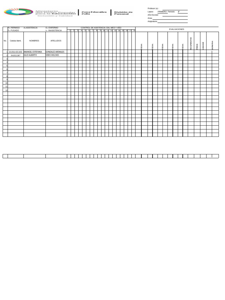PLANILLAS DE EVALUACION | PDF