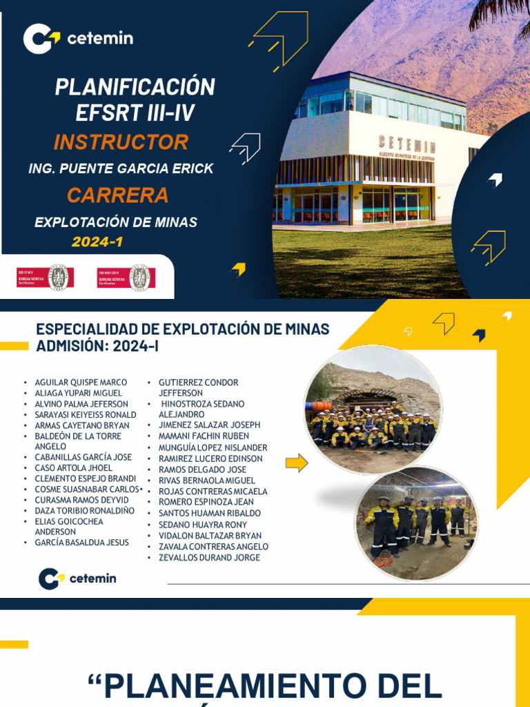 Planificación Efsrt Instructor Ing. Puente Garcia Erick Carrera Explotación de Minas | PDF