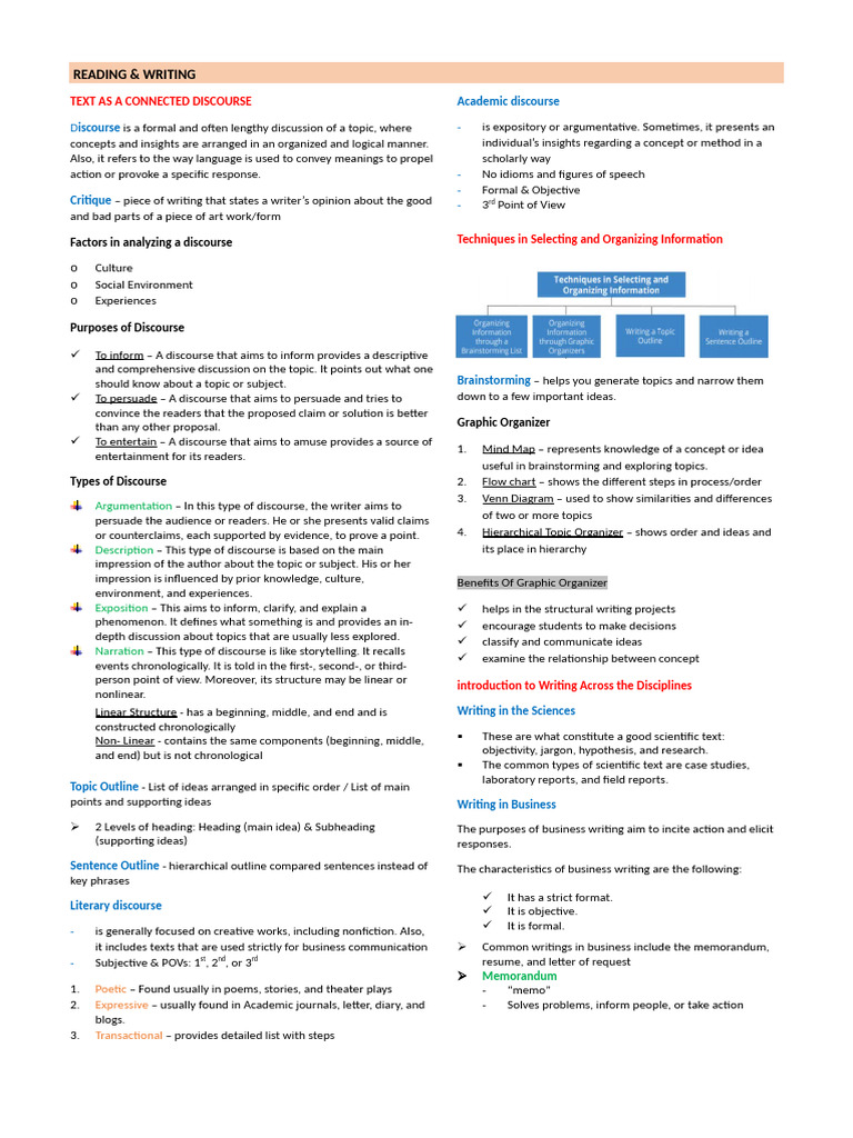 Reading & Writing: Text As A Connected Discourse | PDF