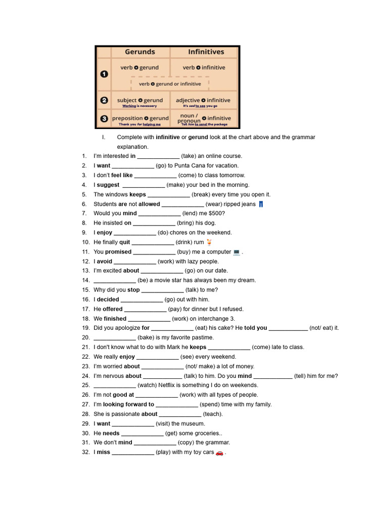 Gerund vs infinitive practice passages | PDF
