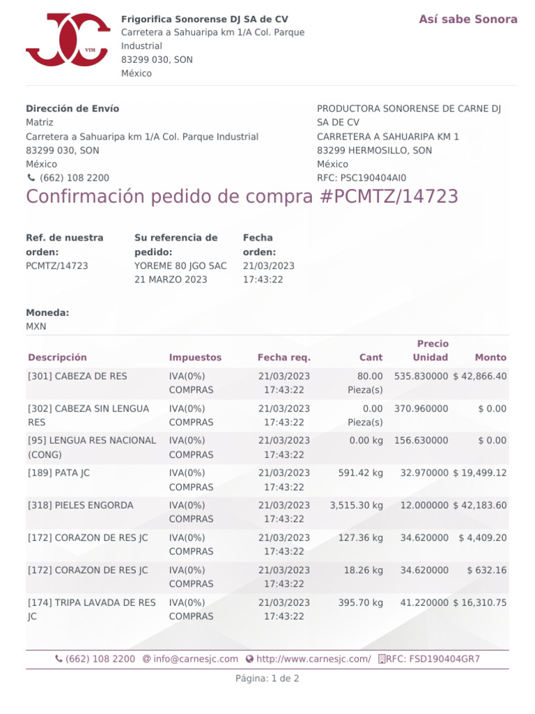 Purchase Order - PCMTZ - 14723 | PDF