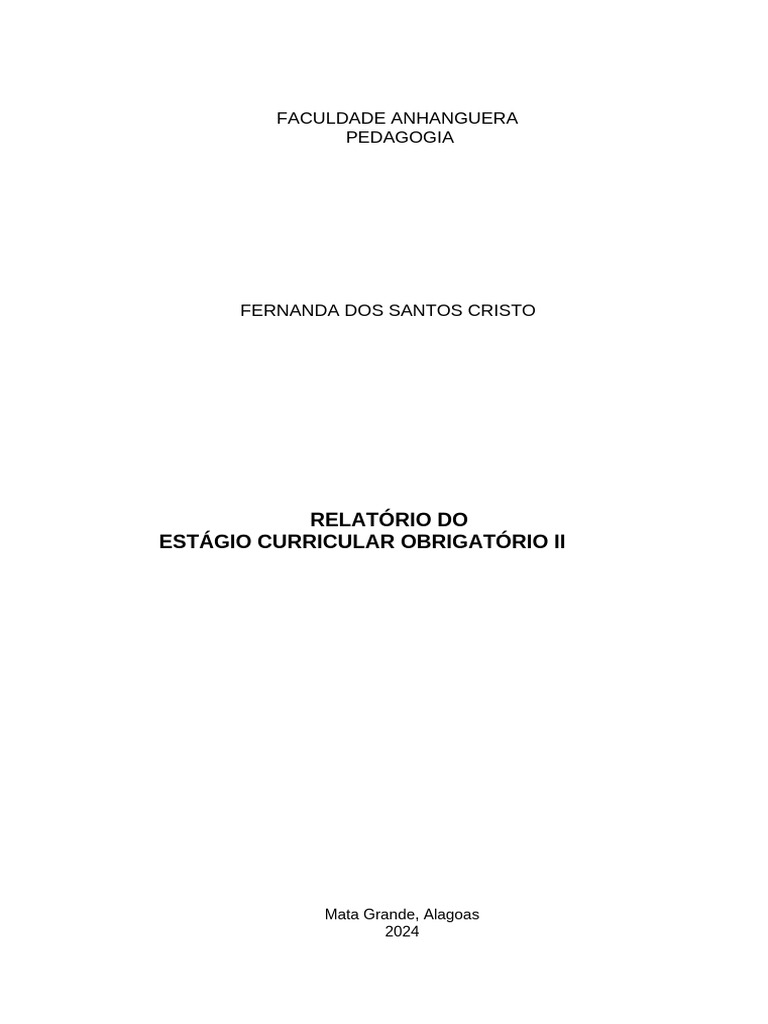 MODELO RELATÓRIO PEDAGOGIA (Reparado) Fernanda Santos Editando | PDF | Pedagogia ...