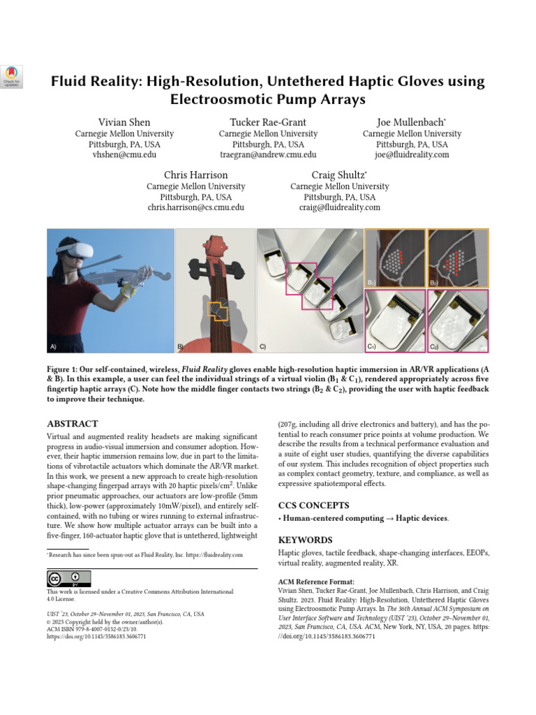 Fluid Reality: High-Resolution, Untethered Haptic Gloves Using Electroosmotic Pump Arrays | PDF