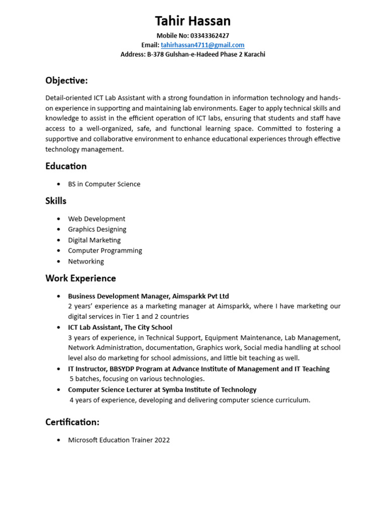 Tahir Hassan Cv | PDF