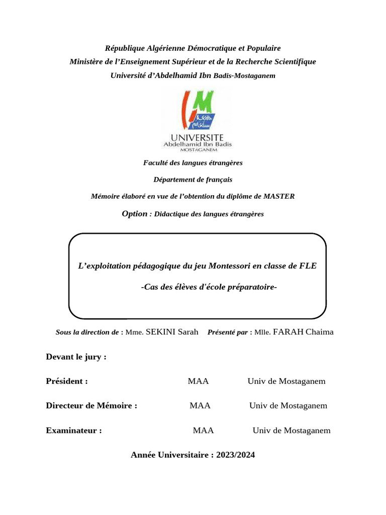 Mémoire Chaima Corrigé | PDF