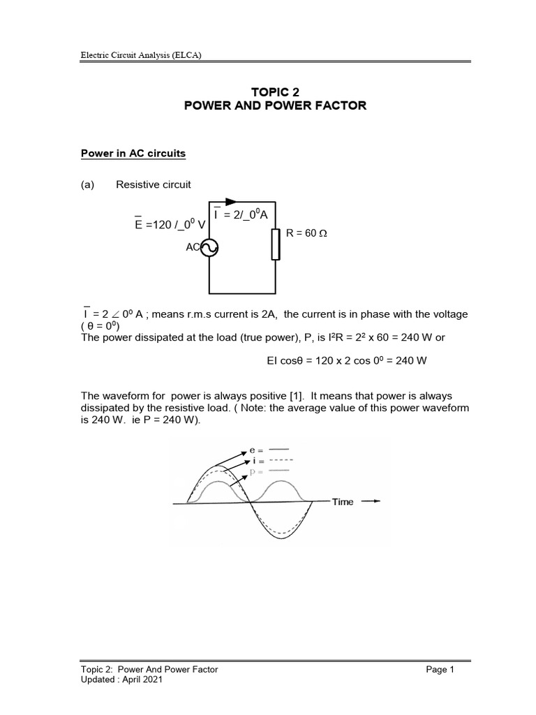 Topic 2 Power Power Factor | PDF