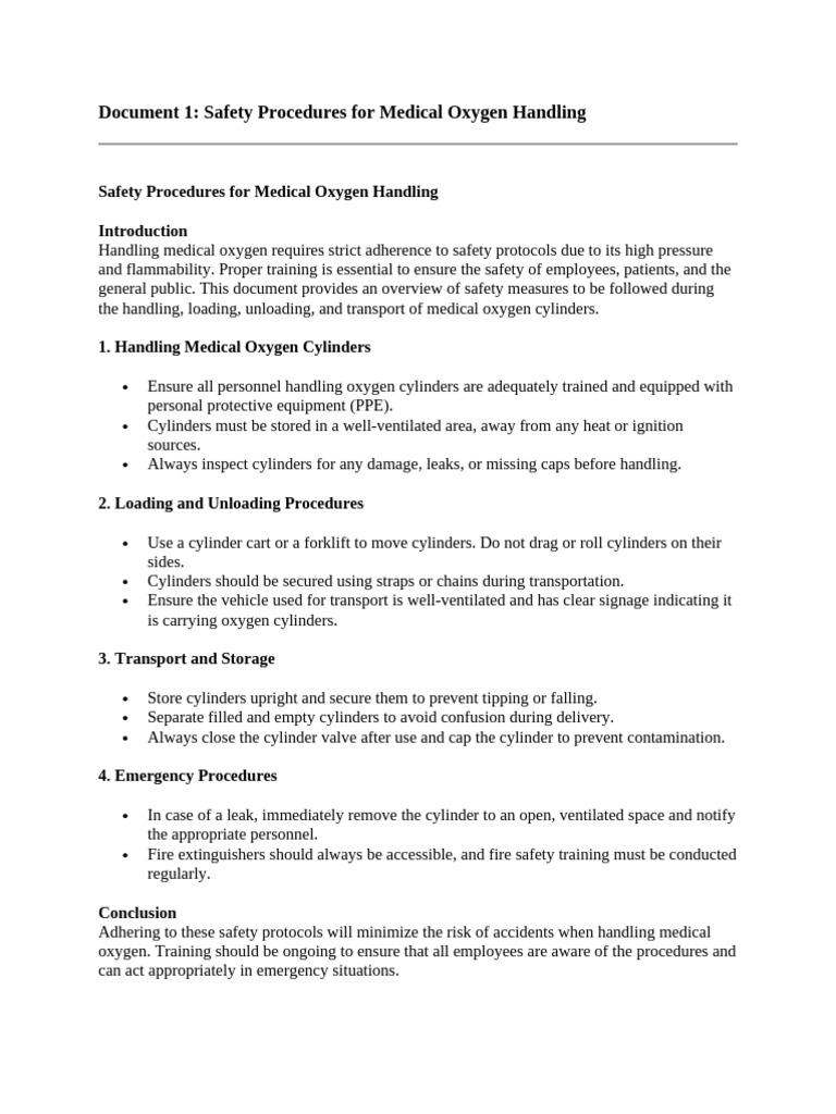 Safety Procedures For Medical Oxygen Handling | PDF