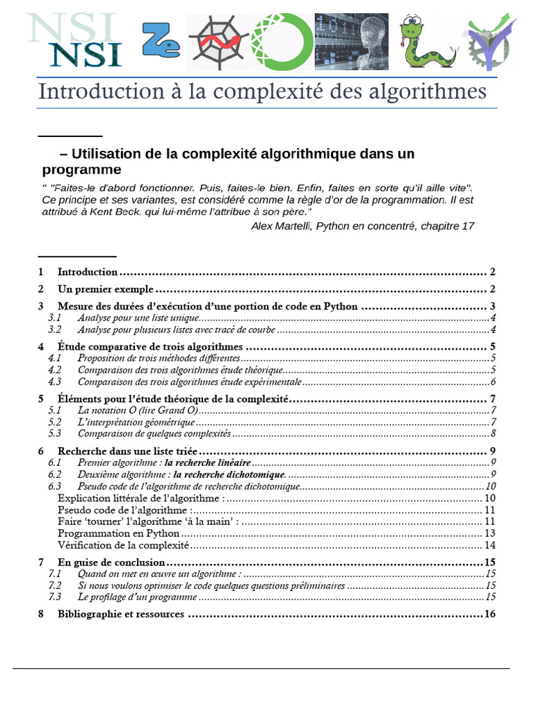 Nsi Introduction A La Complexite | PDF
