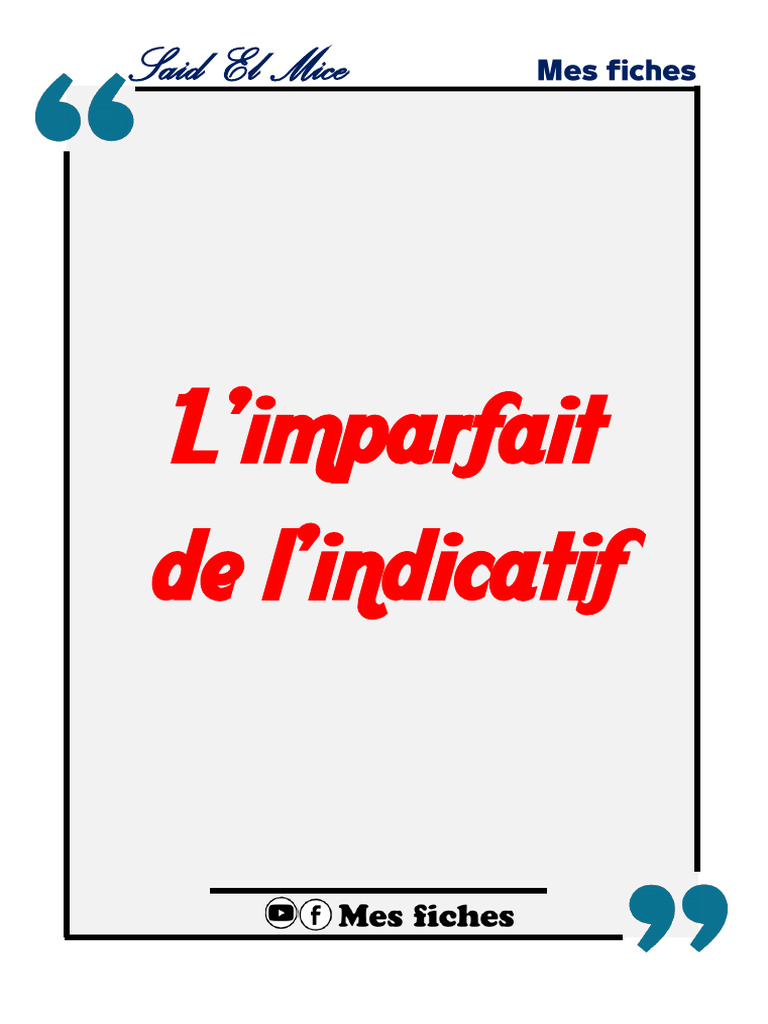 L'imparfait de L'indicatif | PDF