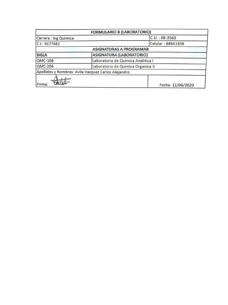Formulario B (Laboratorio) | PDF