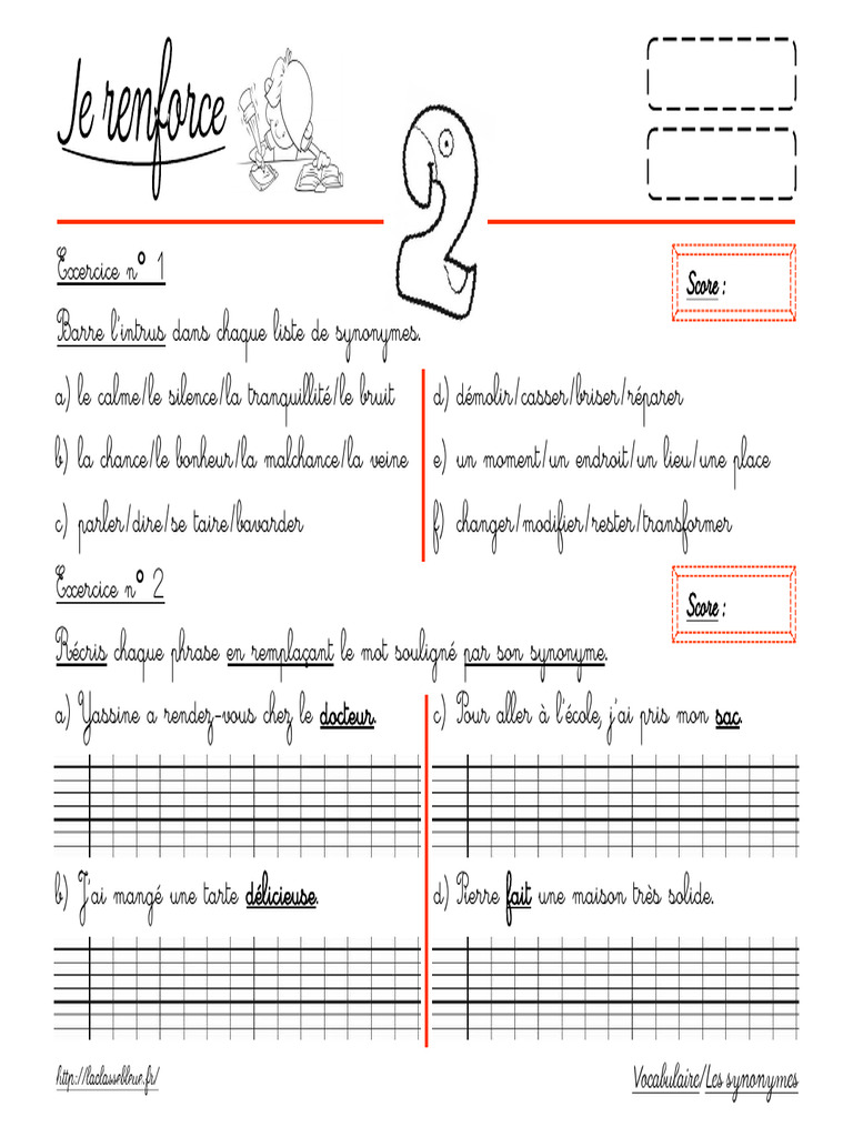 Les Synonymes Exercices 2 CE6 | PDF