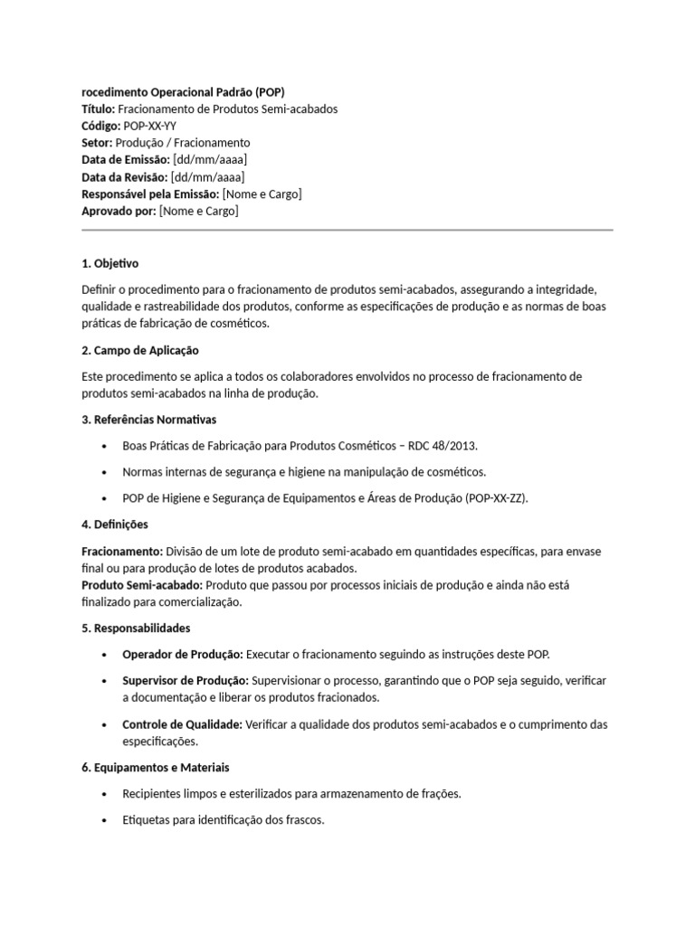 Fracionamento de Produtos Semi-acabados | PDF