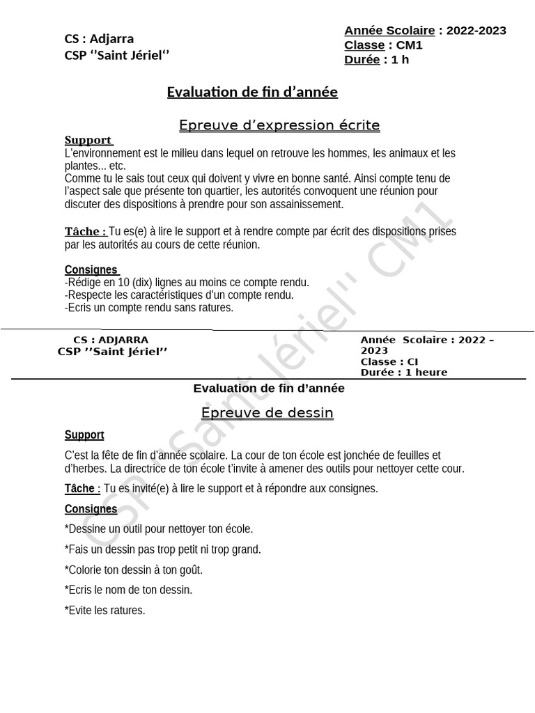 Evaluation CM1 | PDF