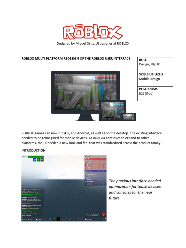Roblox Multi-Platform Redesign of The Roblox User Interface | PDF