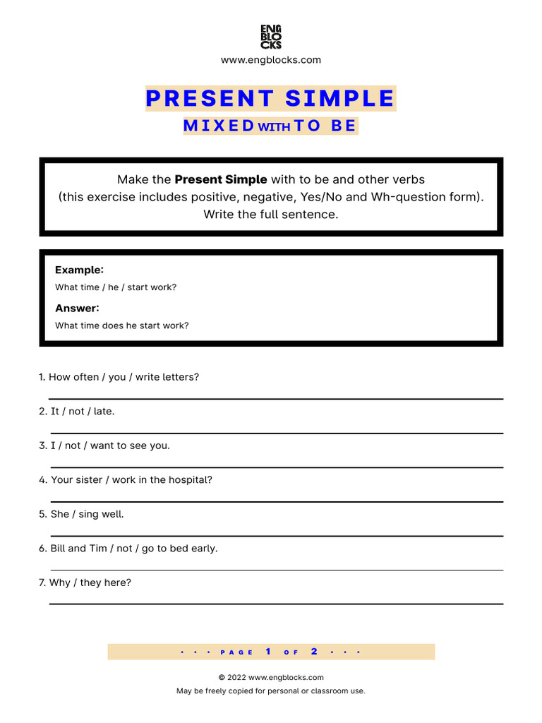 Present-Simple-Mixed-All-Verbs-And-To-Be Engblocks | PDF