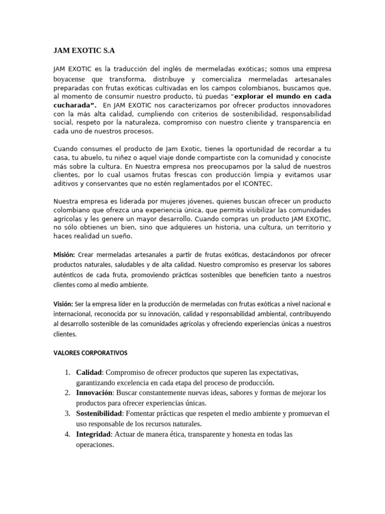 Jam Exotic S.A | PDF | Calidad (comercial) | Cocina, comidas y vino