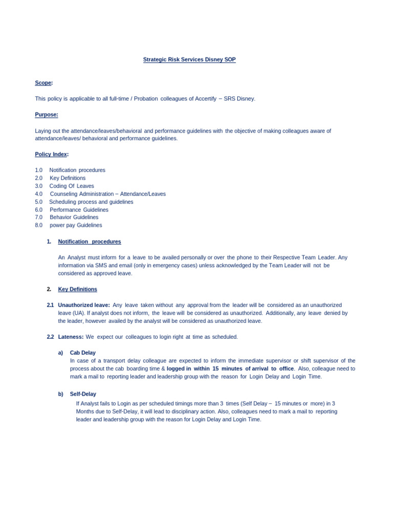 Disney Sop Updated | PDF