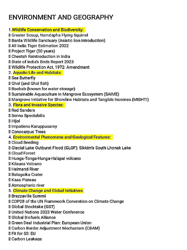 Environment and Geography Important Topics For #Upscprelims24 | PDF
