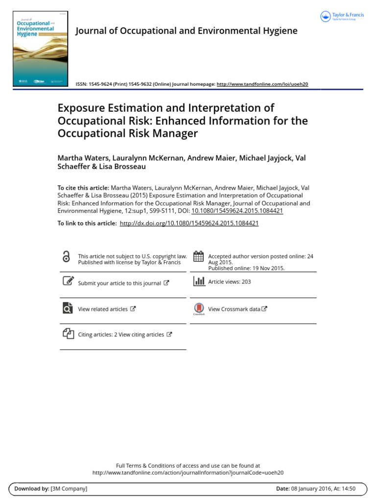 AOH2015 Exposure Estimation and Interpretation of Occ Risk WATERS | PDF