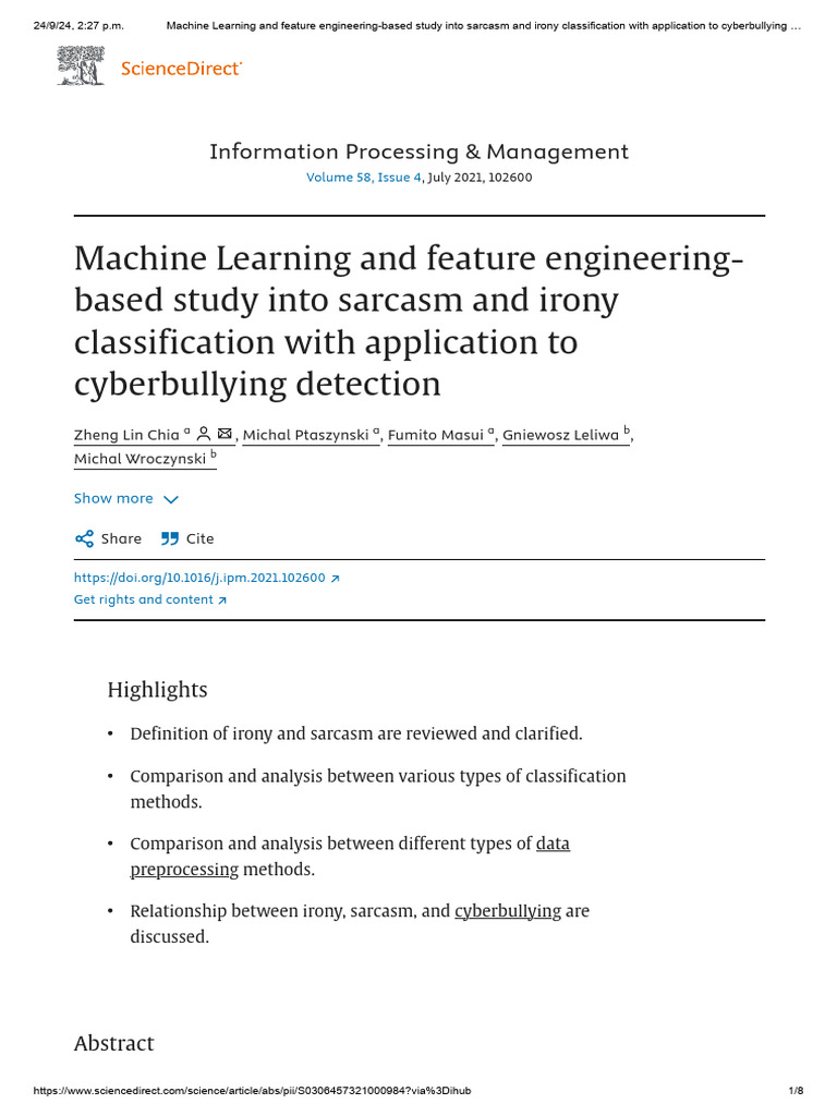Machine Learning and Feature Engineering-Based Study Into Sarcasm and Irony Classification With ...