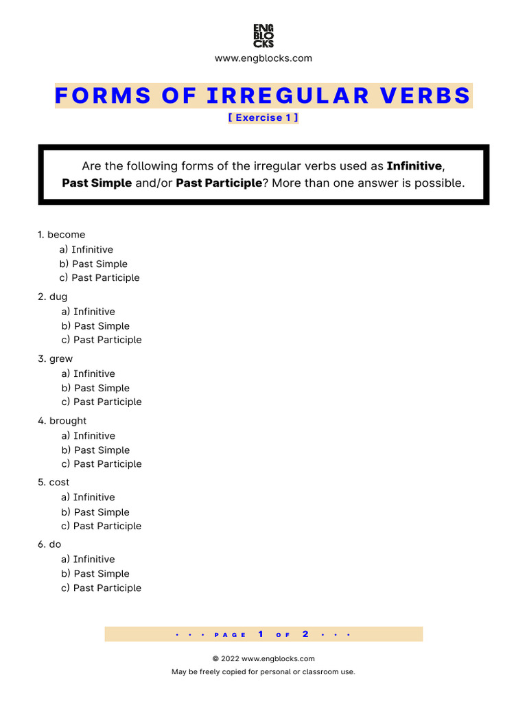 Forms-Of-Irregular-Verbs-Exercise-1 Engblocks | PDF | Language Arts & Discipline