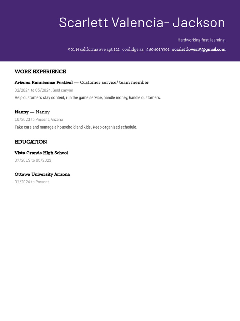 Scarlett Valencia-Jackson: Work Experience Work Experience | PDF