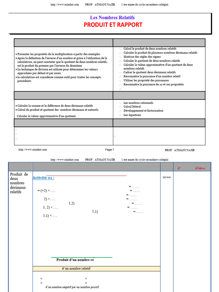 Cours5 Nombre Relatifs Produit Et Quotient Et Puissance | PDF