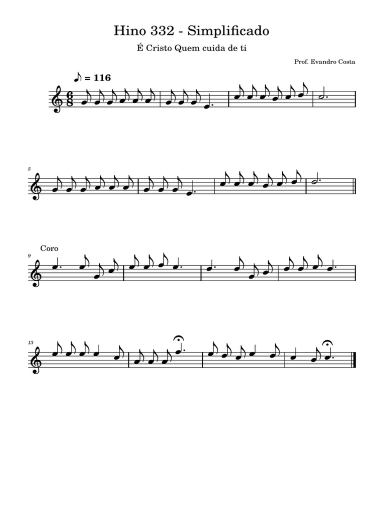 CCB Hino 332 - Partitura Simplificada | PDF