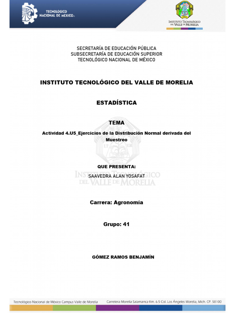 Ejercicios 1.U5 - Calculo de Muestra - Agronomía - 41 | PDF