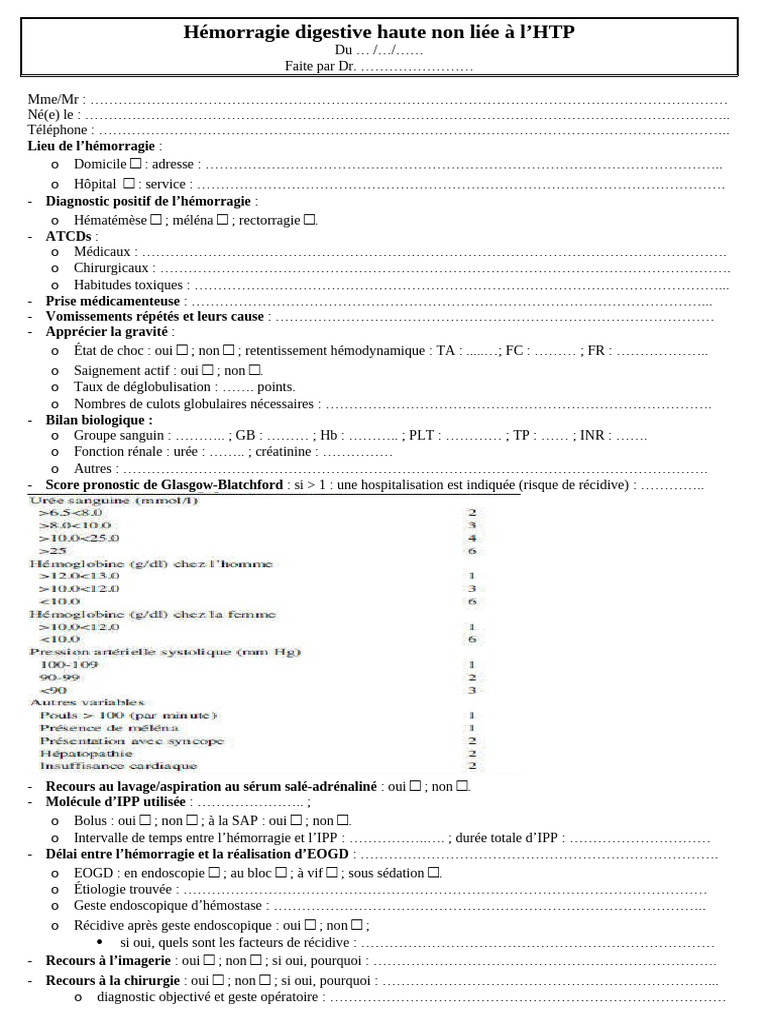 Hémorragie Digestive Haute : Évaluation Clinique | PDF | Maladies et ...