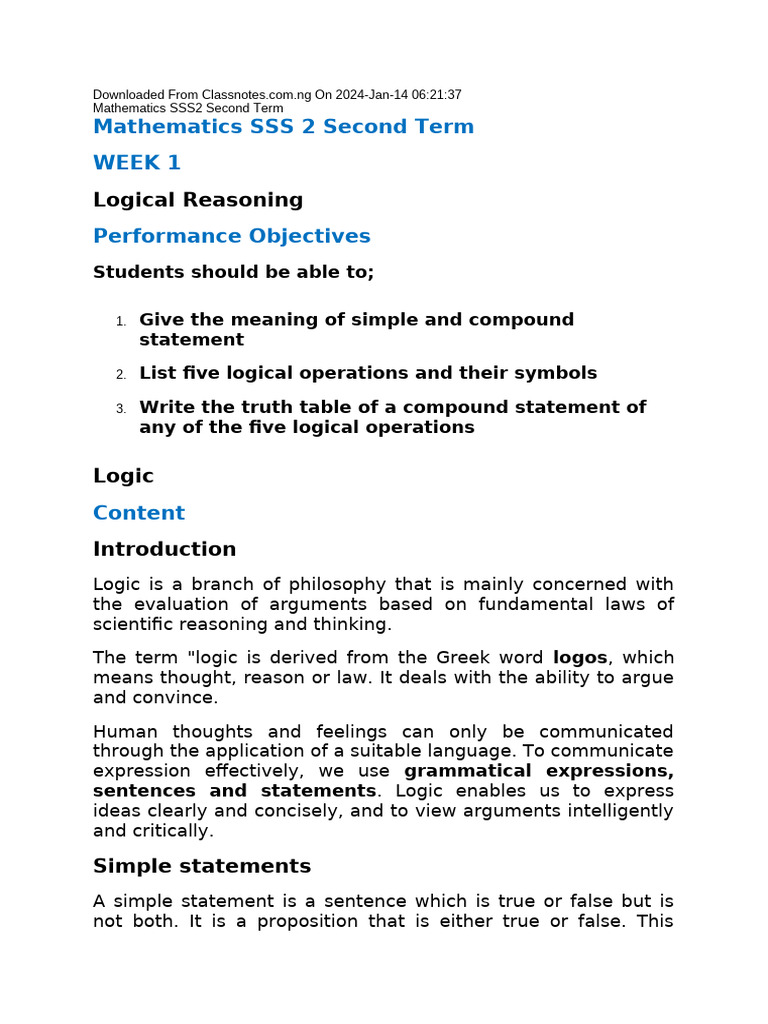 ClassNotes-Mathematics SSS2 Second Term-861705209697 | PDF
