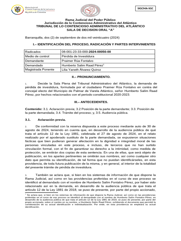 Por No Tomar Posesión en El Concejo de Palmar, Humberto Salim Raad ...