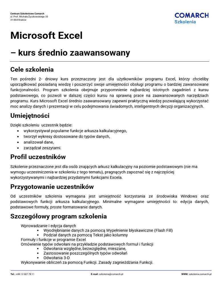 Microsoft Excel Kurs Srednio Zaawansowany 01 | PDF