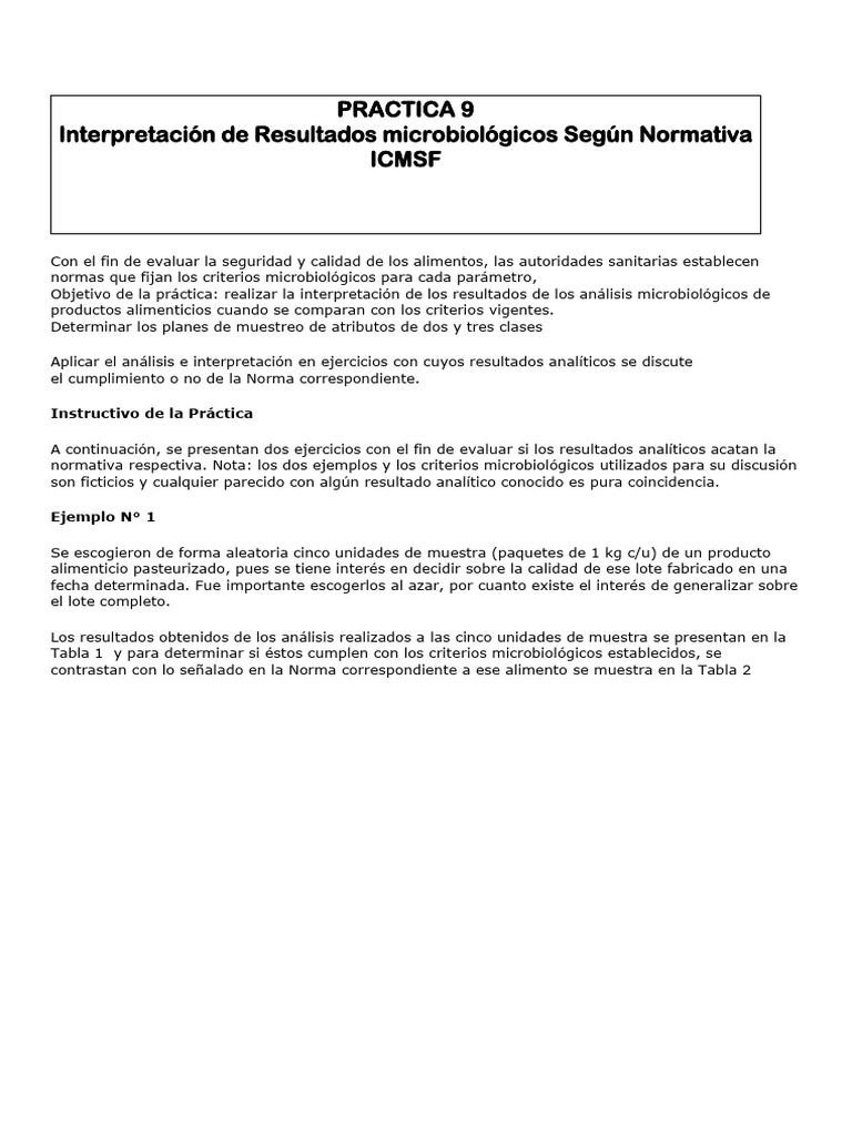 PRACTICA 9 INTERPRETACION DEL ANALISIS MICROBIOLOGICO 2023 | PDF