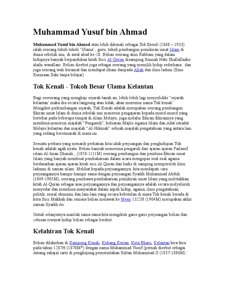 Muhammad Yusuf Bin Ahmad (Tok Kenali) | PDF