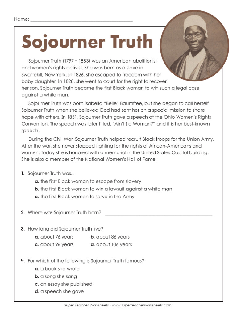 Sojourner Truth: Abolitionist & Activist | PDF | Slavery | History