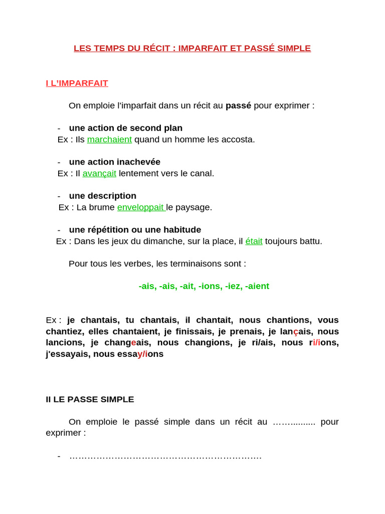 3ème L' Imparfait Et Le Passé Simple Leçon 3B | PDF