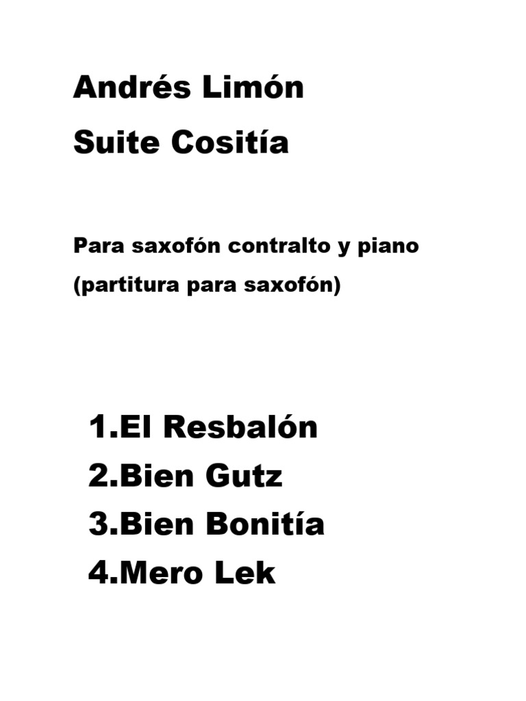 Suite Cositía - Andrés Limón. Partitura para Saxofón Contralto | PDF