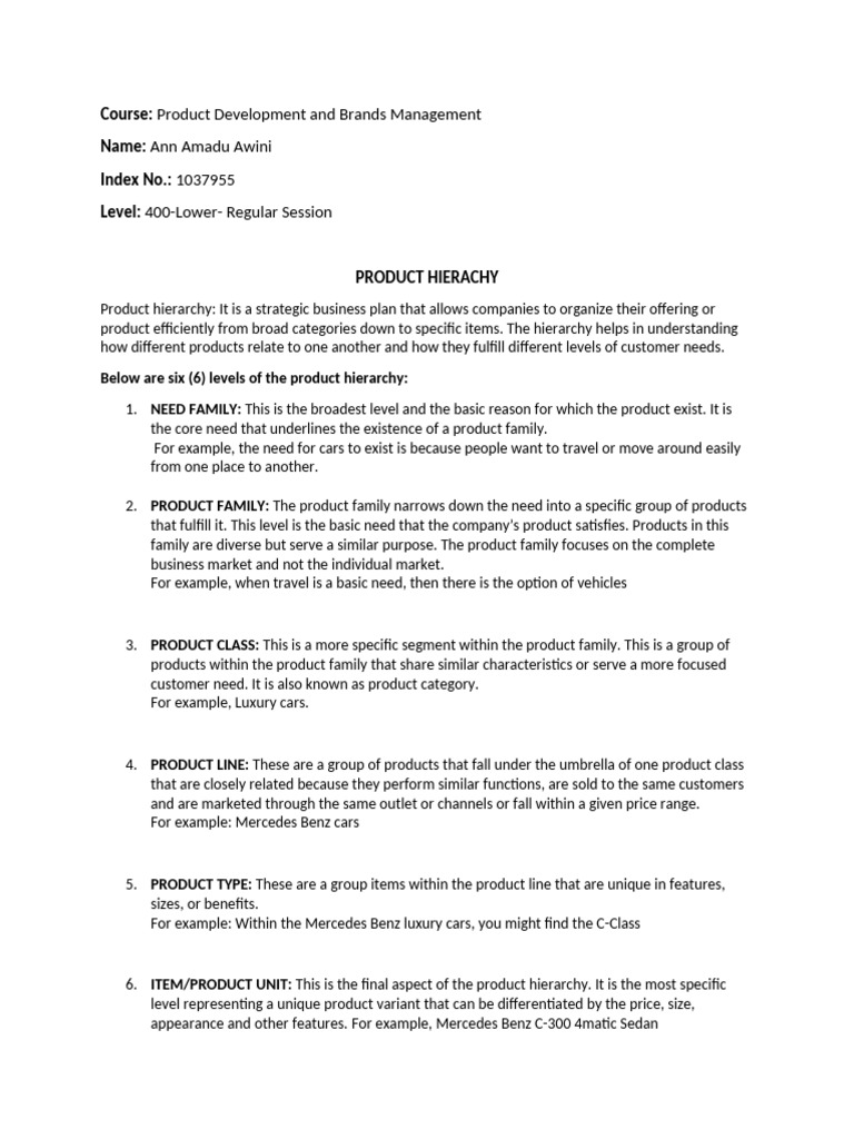 Product Development-Assignment1( PRODUCT HIERARCHY) | PDF