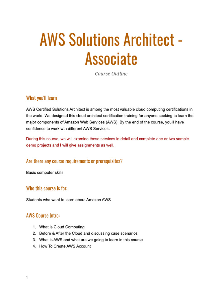 AWS Solutions Architect - Associate (Outline) | PDF
