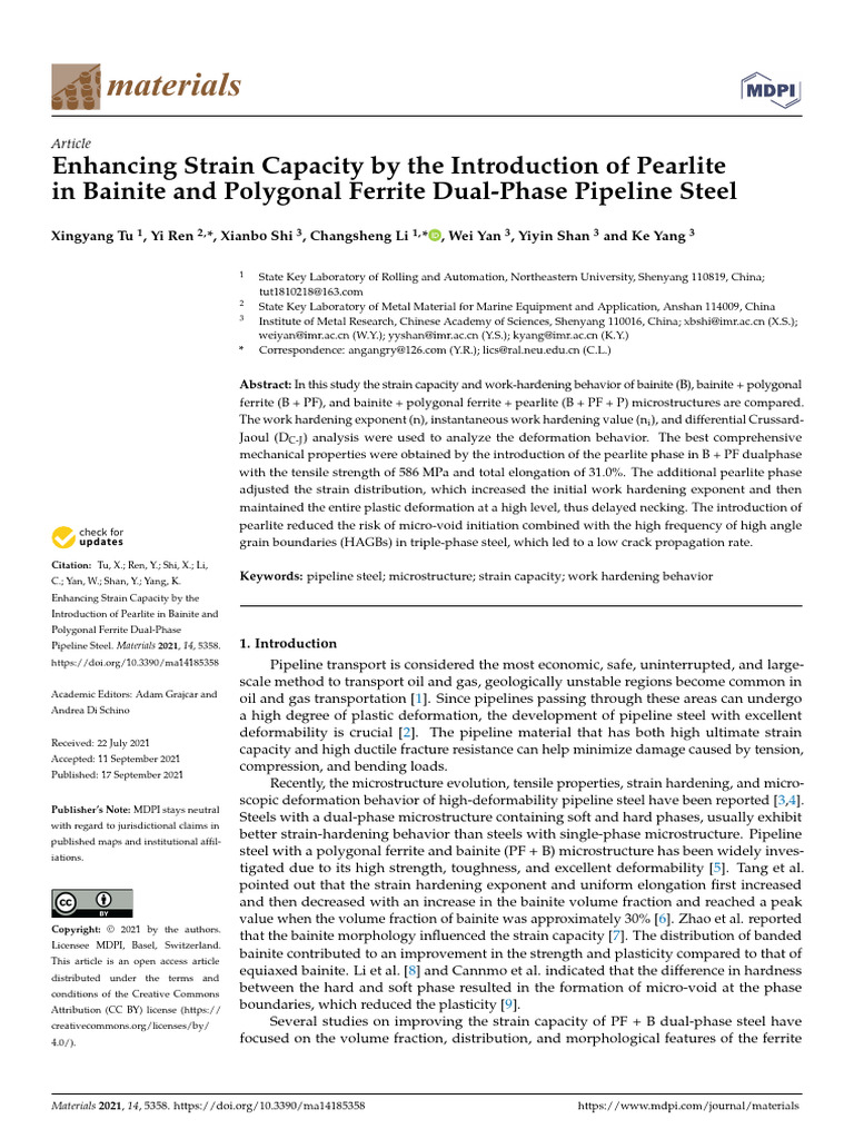 Enhancing Strain Capacity by The Introduction of Pearlite in Bainite ...