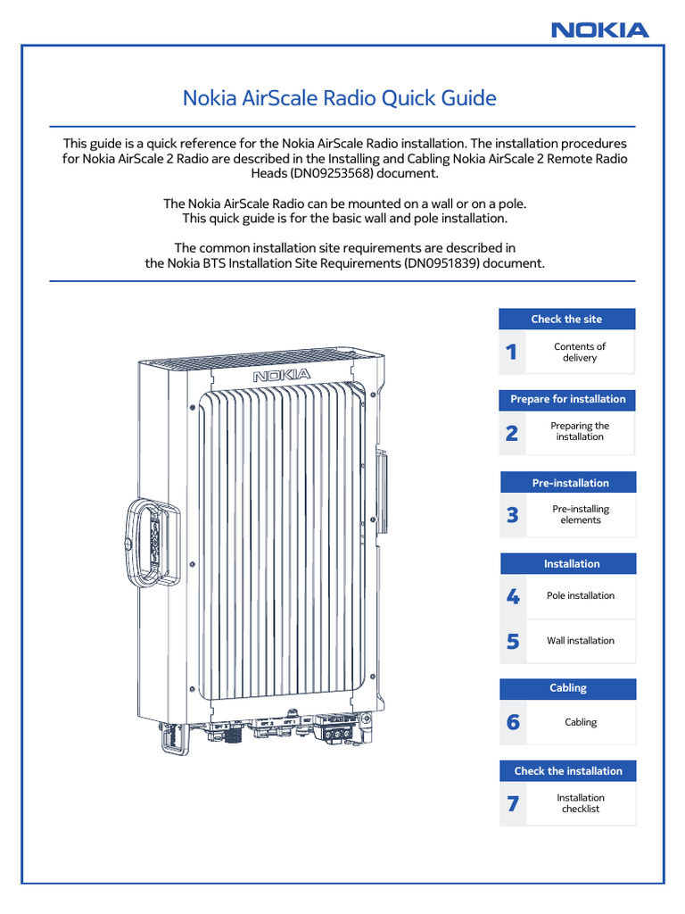 Nokia Airscale Radio Quick Guide | PDF