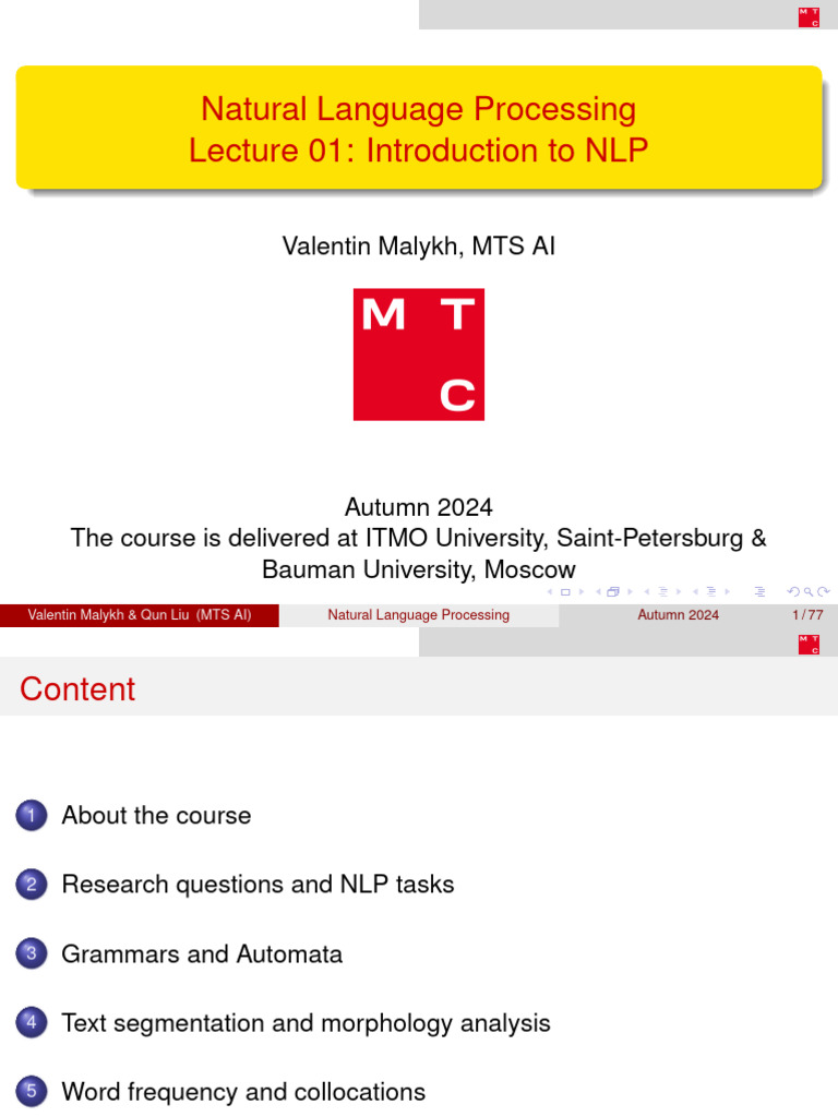 NLP Course Lecture01 Short | PDF | Automata Theory | Linguistics