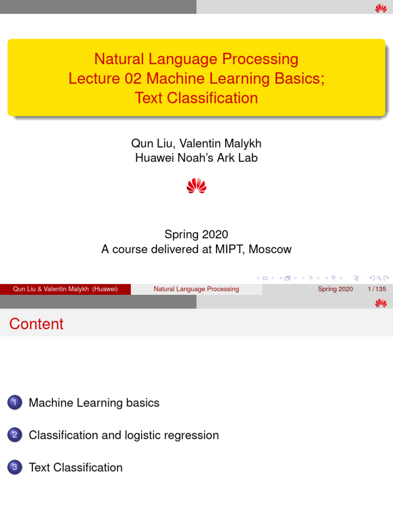 NLP Course Lecture02 Huawei Noahs Ark Lab | PDF | Machine Learning | Data Analysis
