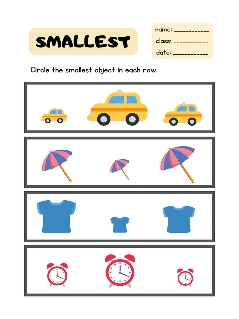 Smallest Object Math Worksheet | PDF Smallest Object Math Worksheet | PDF